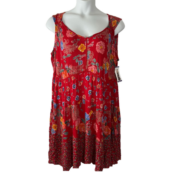 Bila | Dresses | Bila Red Floral Sleeveless Vneckline Tiered Bohemian ...